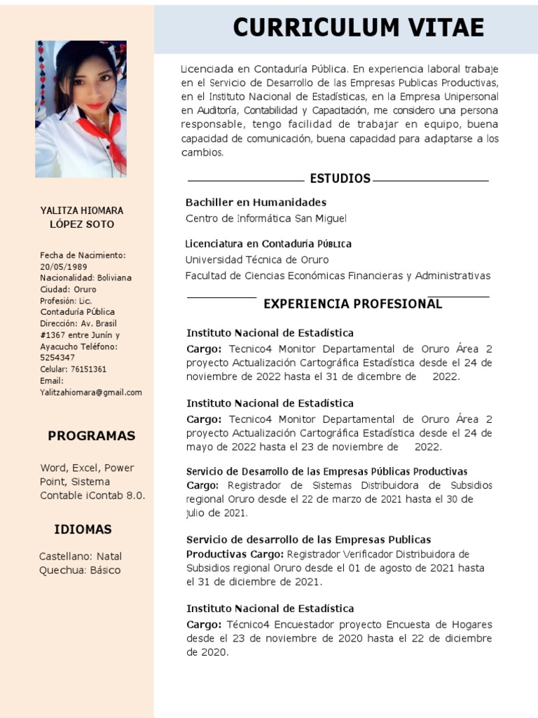 Currículum Vitae Yalitza Hiomara López | PDF