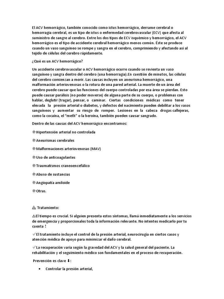 Acv Hemorragico | PDF | Carrera | Angiología