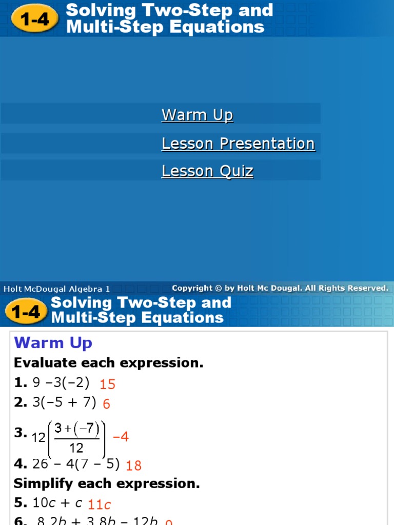 Warm Up Lesson Quiz Lesson Presentation: Holt Mcdougal Algebra 1 Holt ...