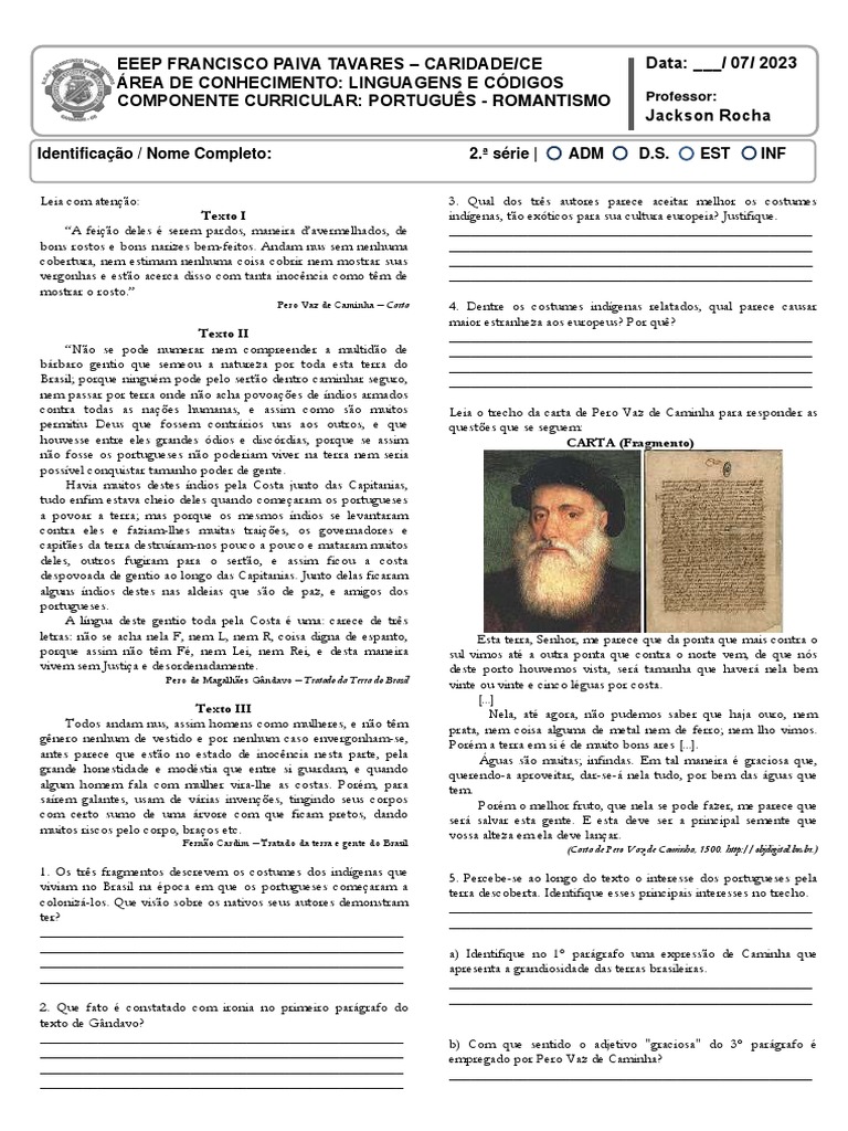 01 - Atividade - Quinhentismo | PDF | Portugal | Brasil