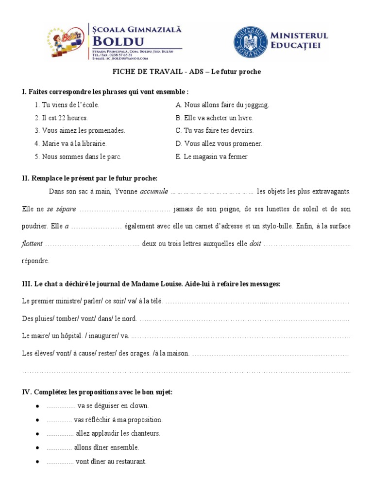 Fiche de Travail - Le Futur Proche | PDF