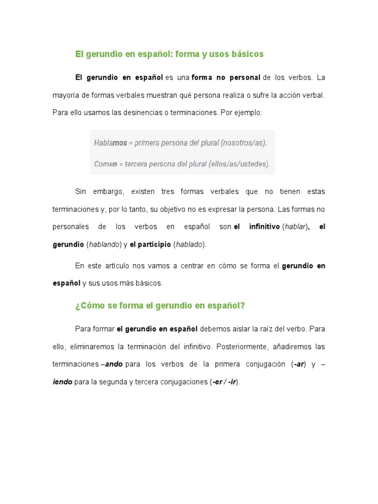 El Gerundio en Español: Guía Básica | PDF | Verbo | Relaciones sintácticas