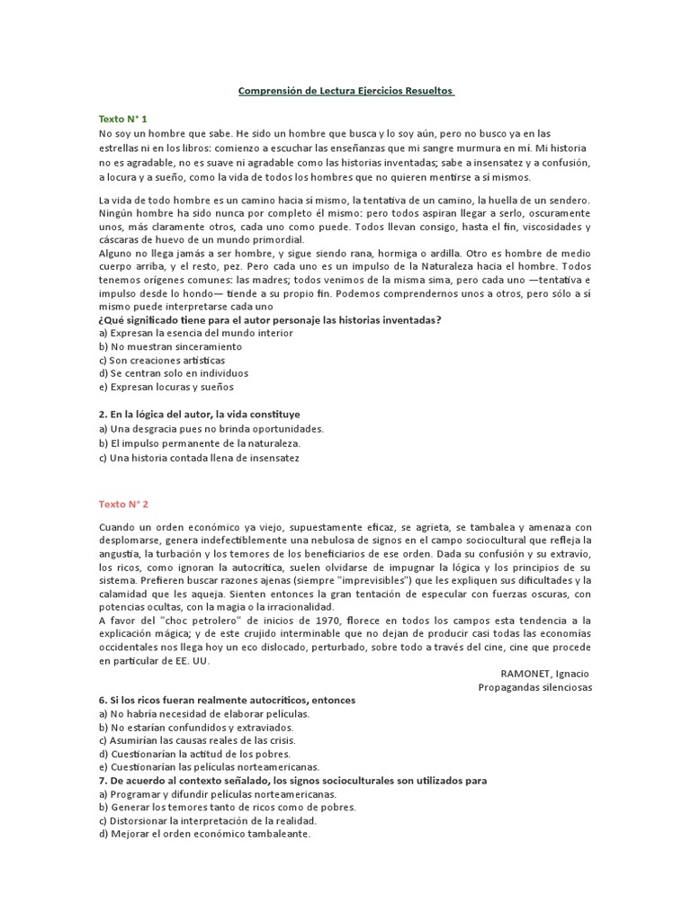 Ejercicios Resueltos de Comprensión Lectora | PDF | Arte