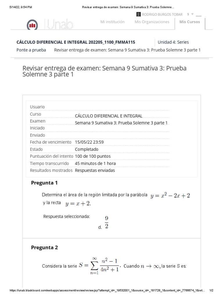 Revisar Entrega de Examen - Semana 9 Sumativa 3 - Prueba Solemne.. | PDF | Análisis matemático ...