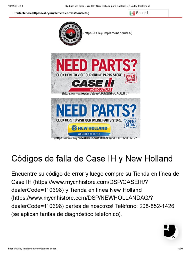 Códigos de Error Case IH y New Holland | PDF | Relé | Electricidad