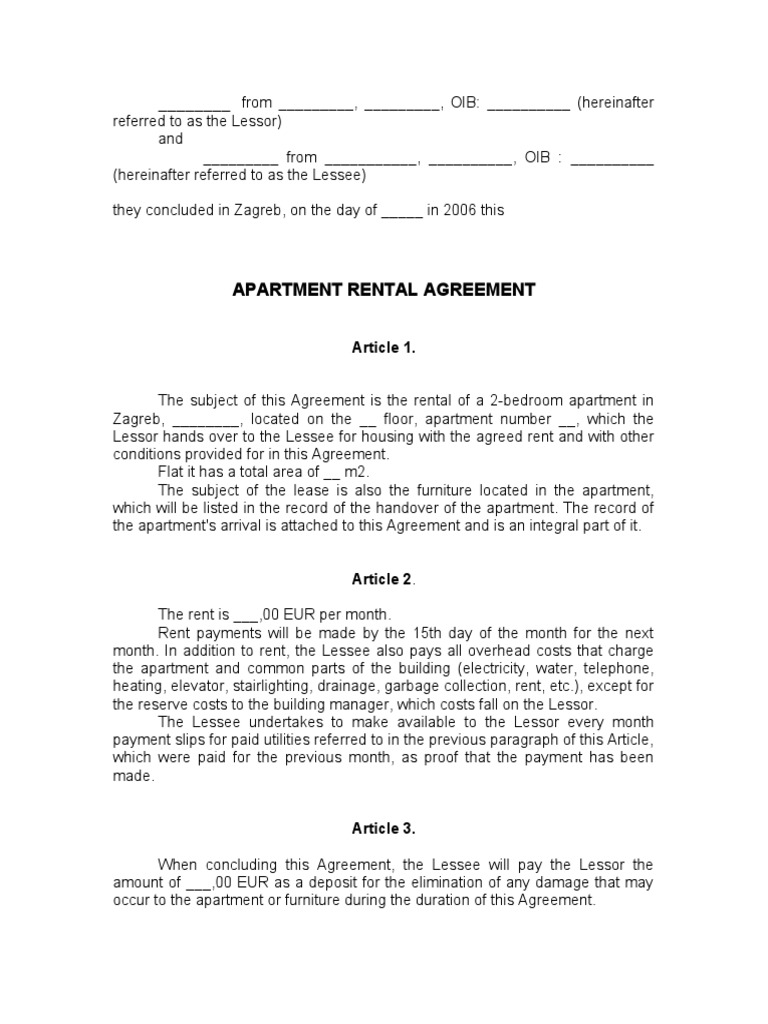 Apartment Rental Agreement | PDF | Lease | Law And Economics