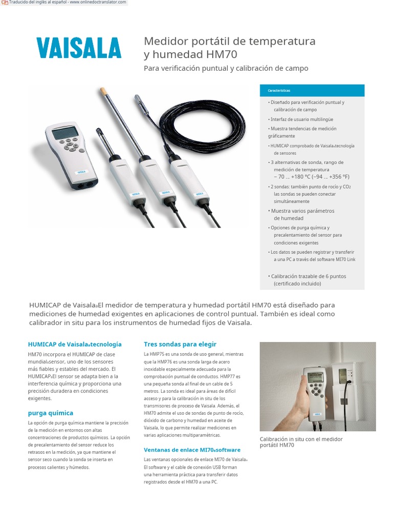HM70 Datasheet B210435EN M.en - Es | PDF | Calibración | Sensor