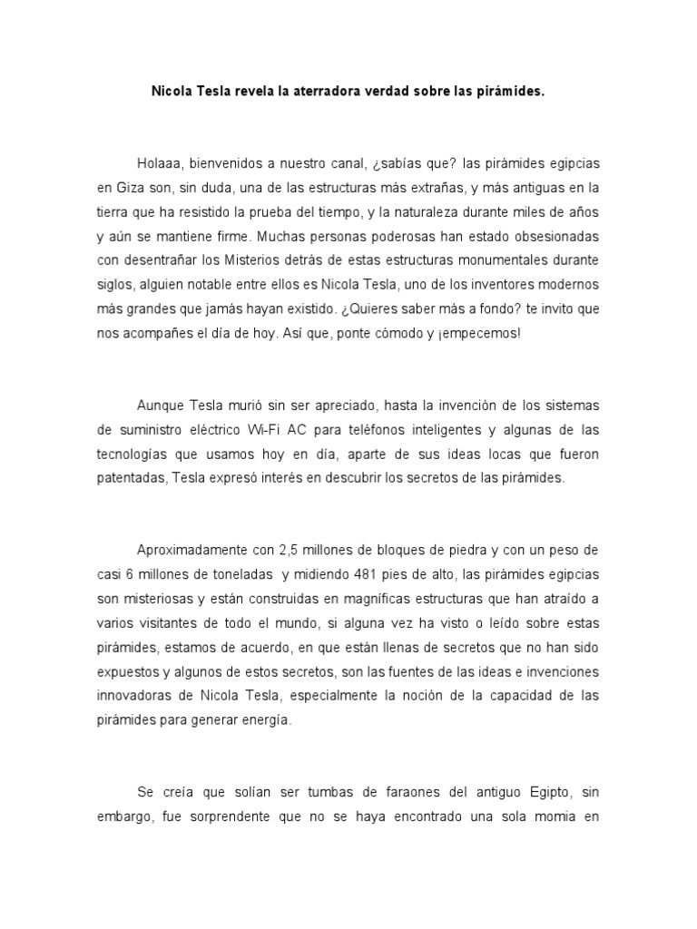 Nikola Tesla revela la aterradora verdad sobre las pirámides | PDF ...
