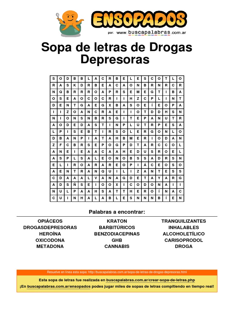 Sopa De Letras Sobre Drogas Y Adicciones Pdf Especialidades Medicas