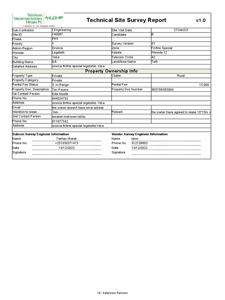 Safaricom Ethiopia TSSR 140087 B FTK PH1. | PDF | Photovoltaics | Electric Power
