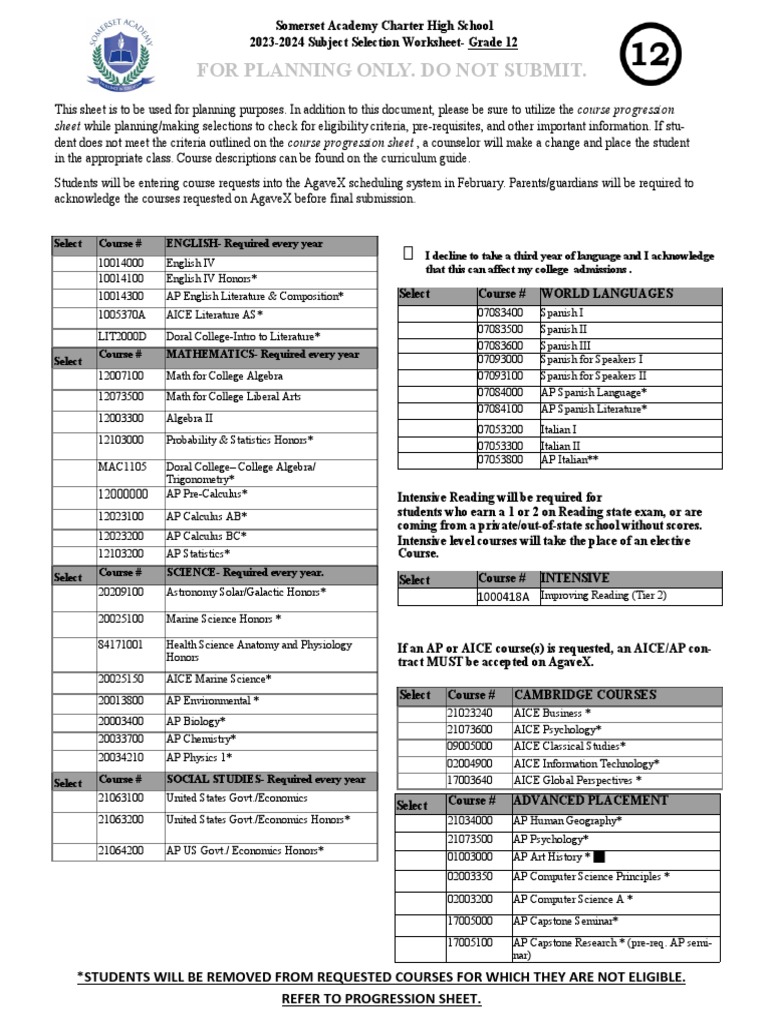 12 TH Grade Subject Selection Sheet | PDF 12 TH Grade Subject Selection Sheet | PDF
