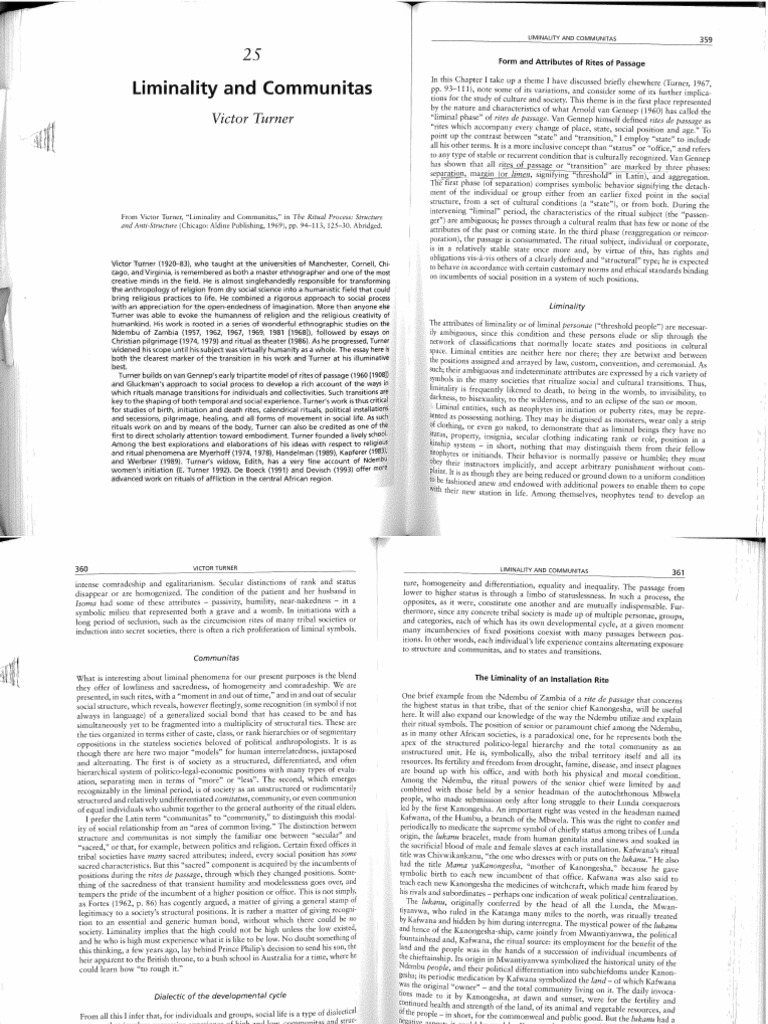 Liminality and Communitas by Victor Turner | PDF