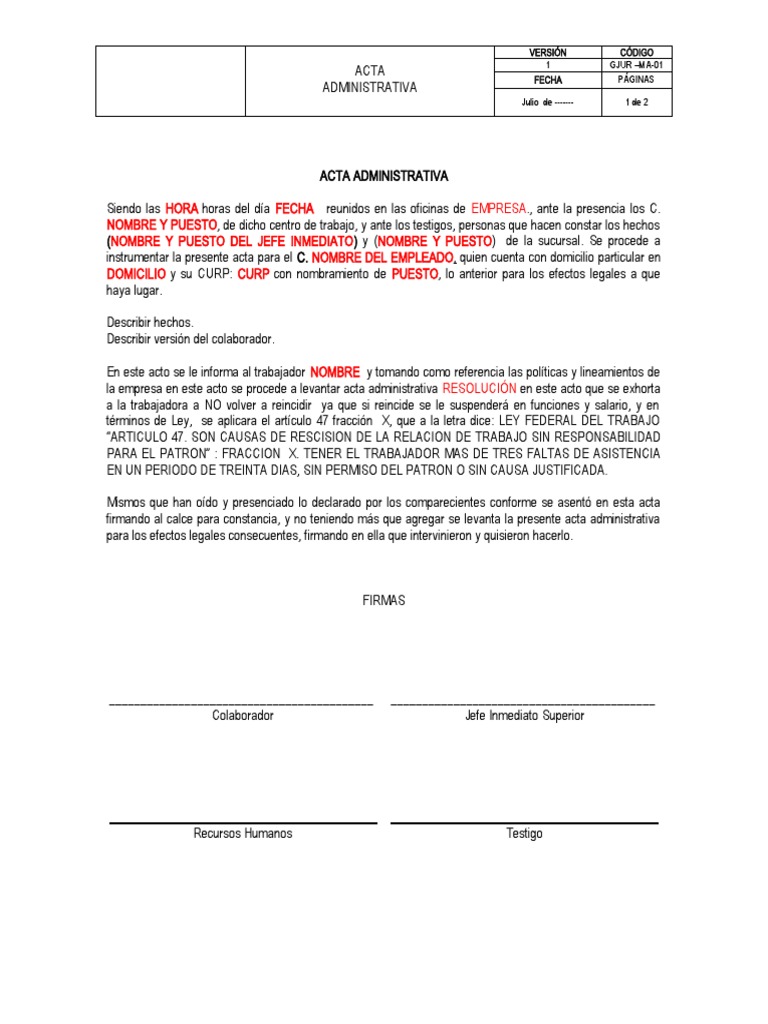 6. Formato Acta Administrativa | PDF