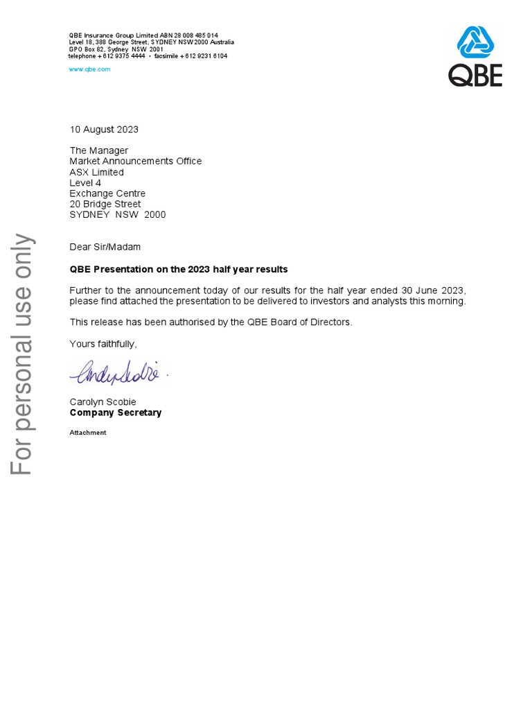 QBE Half Year Report | Download Free PDF | Insurance | Securities (Finance)