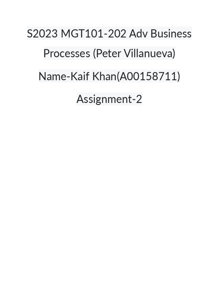 S2023 MGT101 Assignment 2, Kaif Khan | PDF