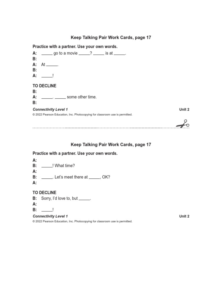 CTY1 Keep Talking Pair Work Cards Unit 2 | PDF