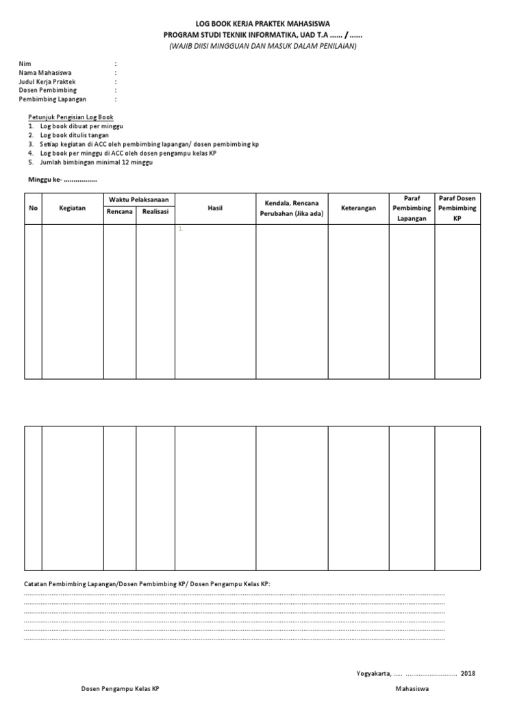 Log Book KP 2018 | PDF | Teknologi & Rekayasa