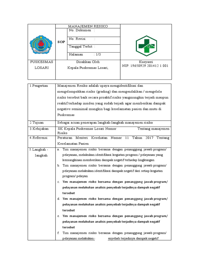 Sop Manajemen Risiko | PDF