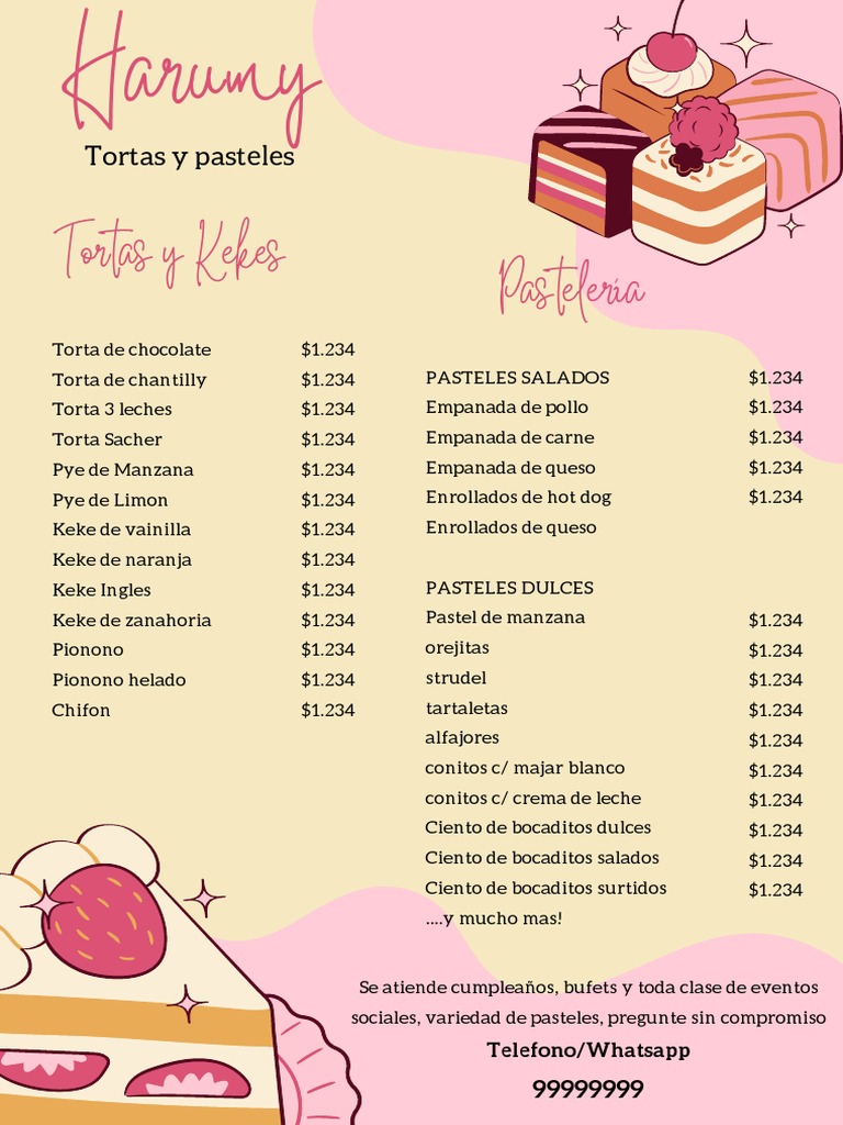 Menú de Pastelería Harumy | PDF | Pasteles | Cocina latinoamericana