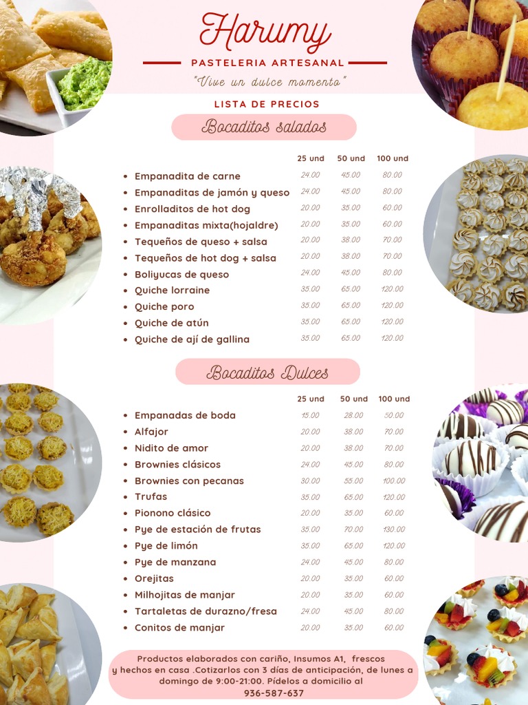 Menú de Pastelería Artesanal | PDF | Productos horneados | Alimentos