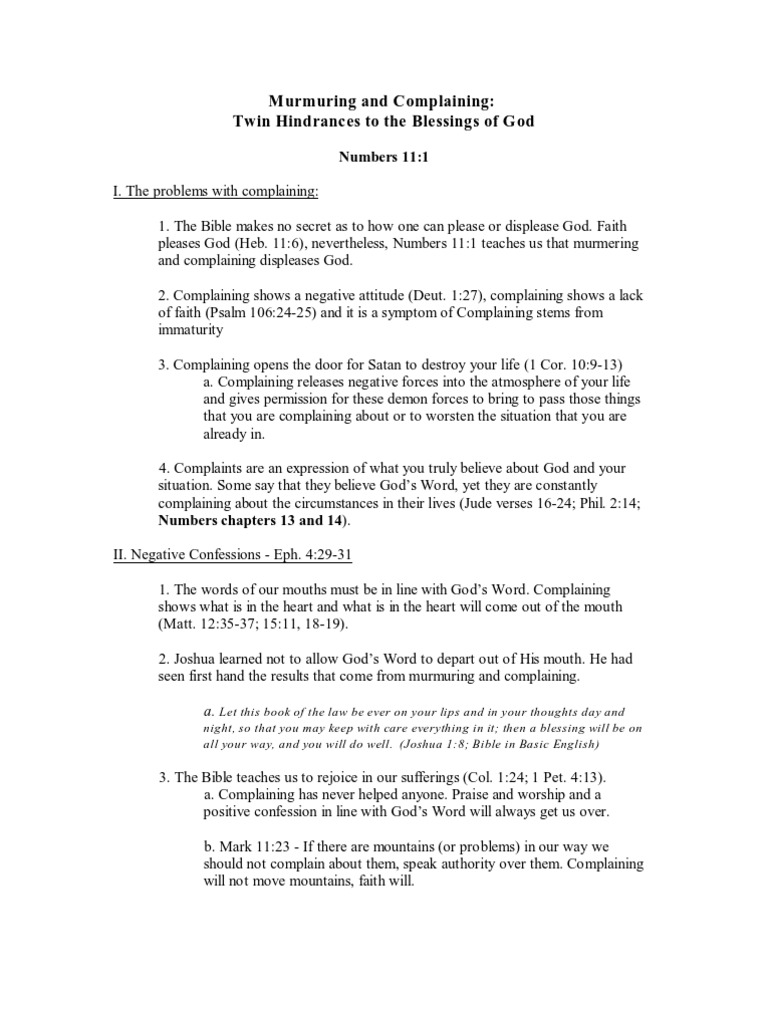 Murmuring Complaining | Prayer | Prosperity Theology