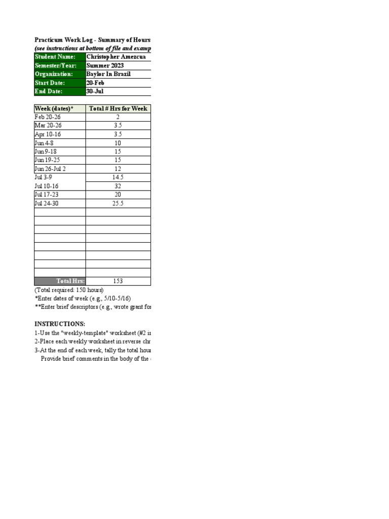 Practicumworklog 2022 Amezcuachristopher | PDF | Cursor (User Interface) | Microsoft Excel