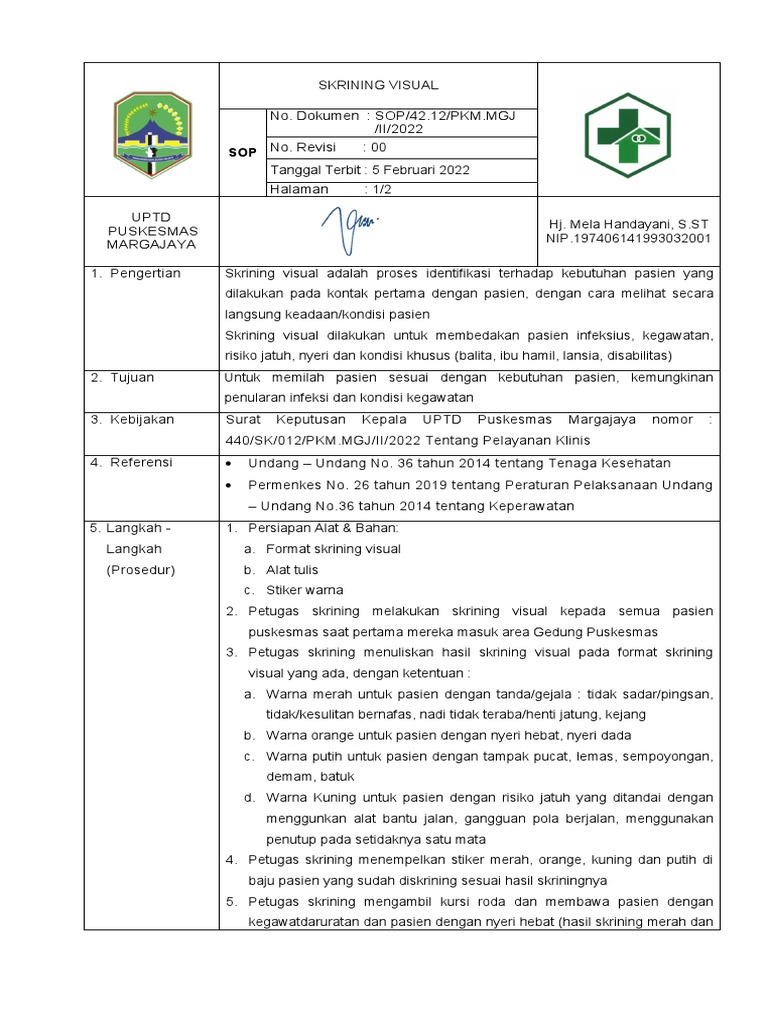 SOP Skrining Visual Puskesmas | PDF | Sains & Matematika