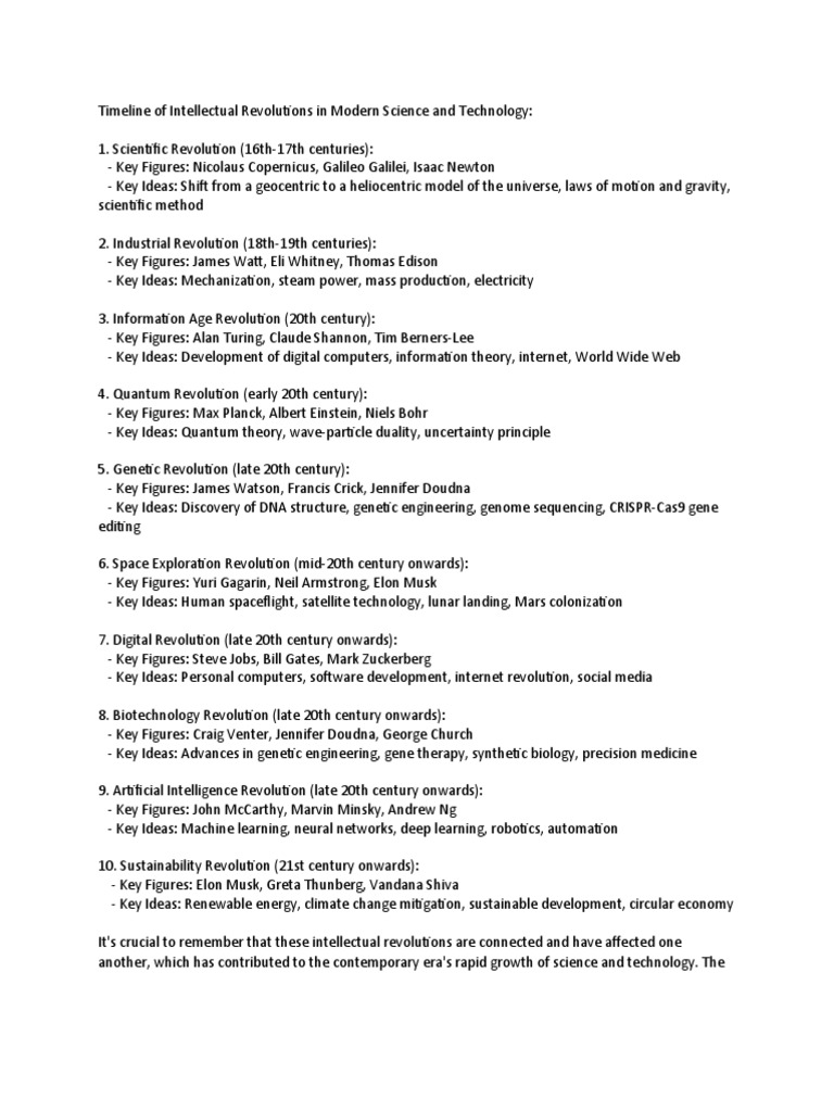 Timeline of Intellectual Revolutions in Modern Science and Technology | PDF