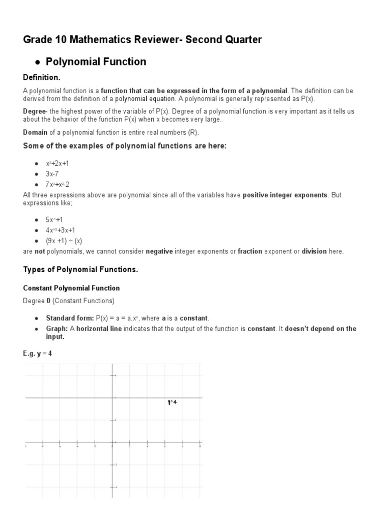 Grade 10 Polynomial Functions Review | PDF | Function (Mathematics) | Polynomial
