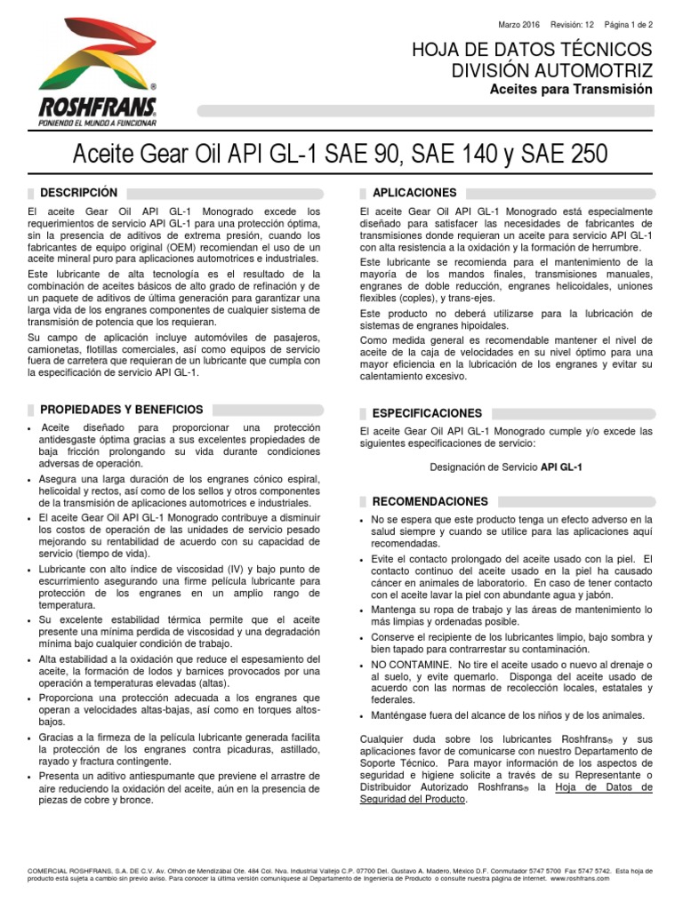 04 HDT Gear Oil API Gl-1 r12 | PDF | Lubricante | Petróleo
