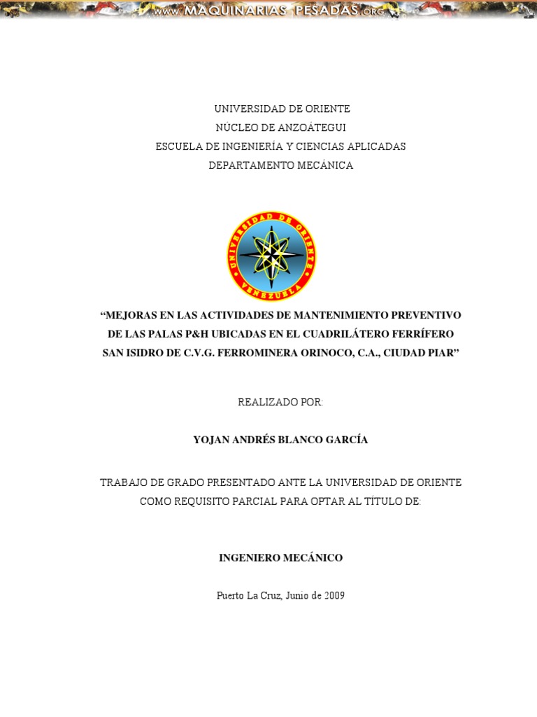 Curso Mantenimiento Preventivo Palas Pyh Ferrominera Orinoco | PDF ...