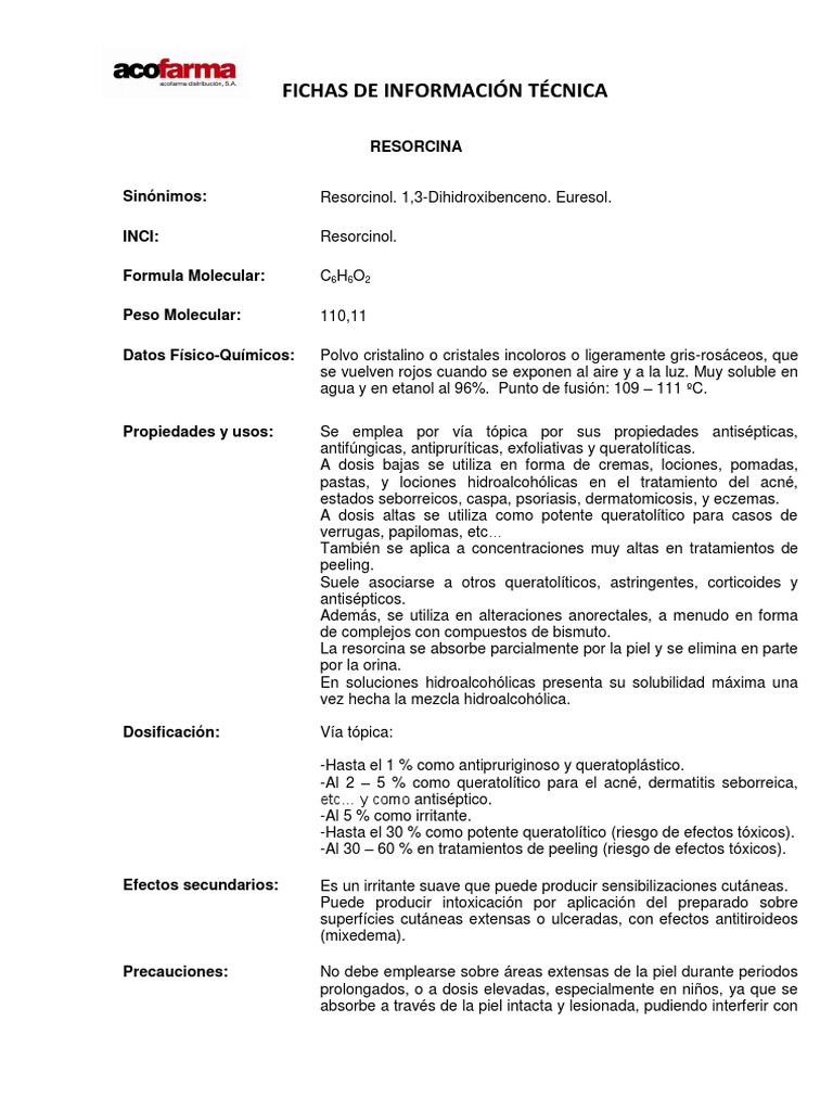 Resorcina | PDF | Sustancias químicas | Química