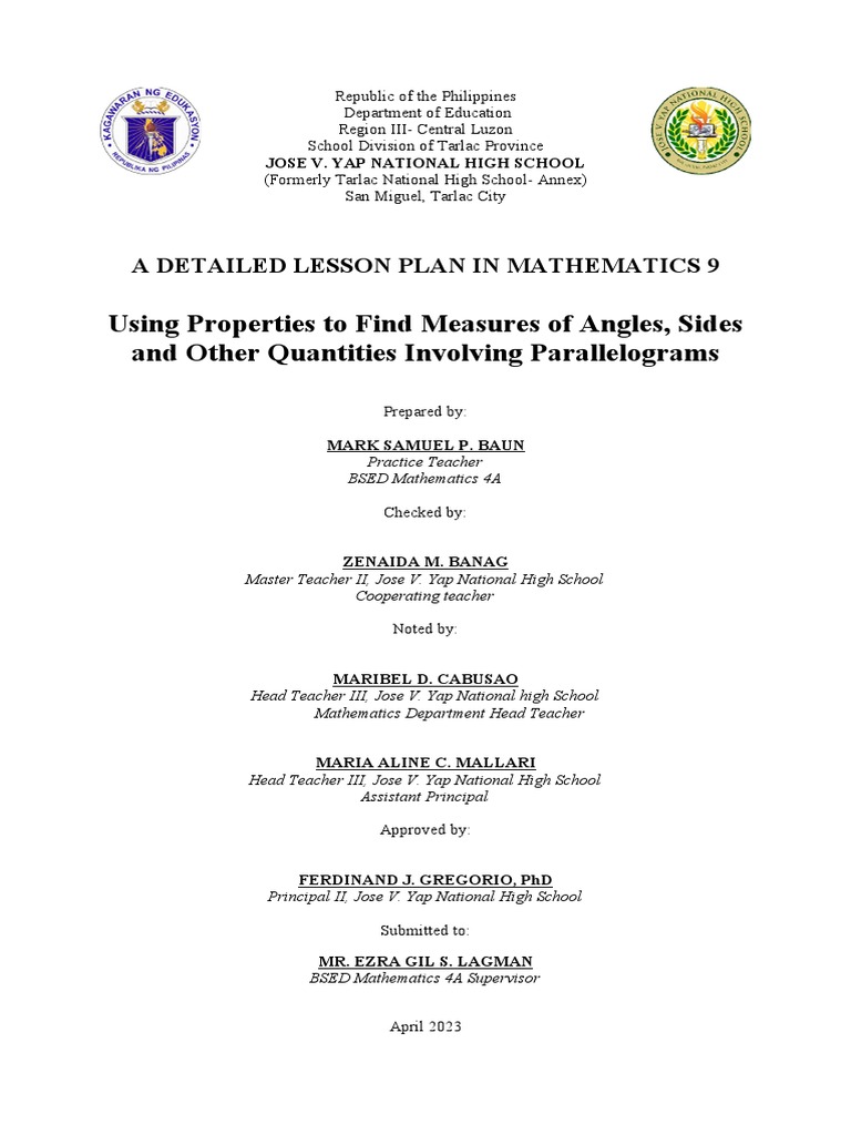 Grade 9 Lesson Plan | PDF | Angle | Euclidean Geometry