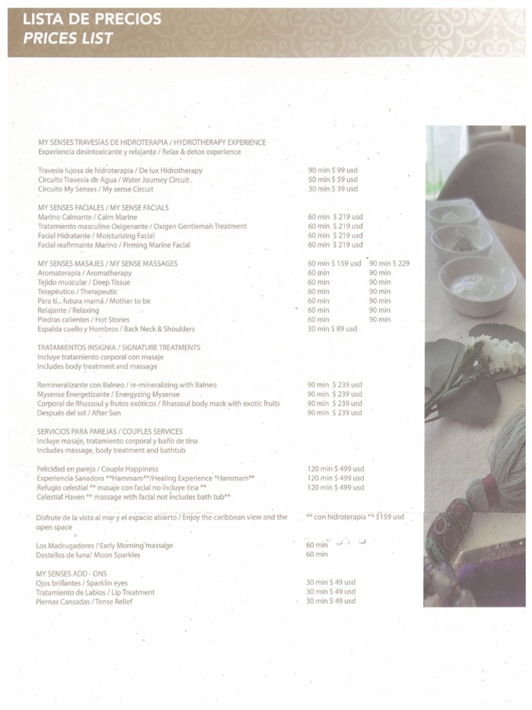 Price List Mysenses Spa Act. 2023 | PDF