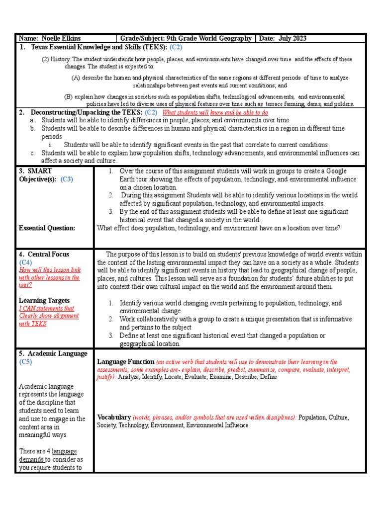 Edtpa Lesson Plan Guide LPG | PDF | Learning | Vocabulary