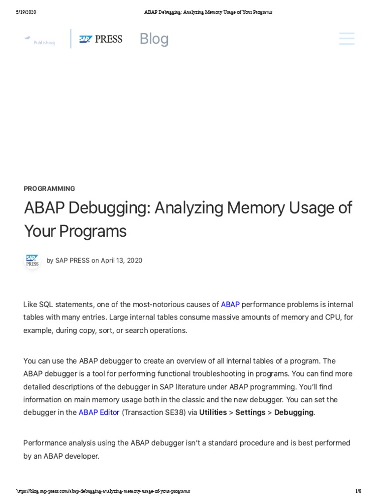 ABAP Debugging - Analyzing Memory Usage of Your Programs | PDF | Computer Program | Programming