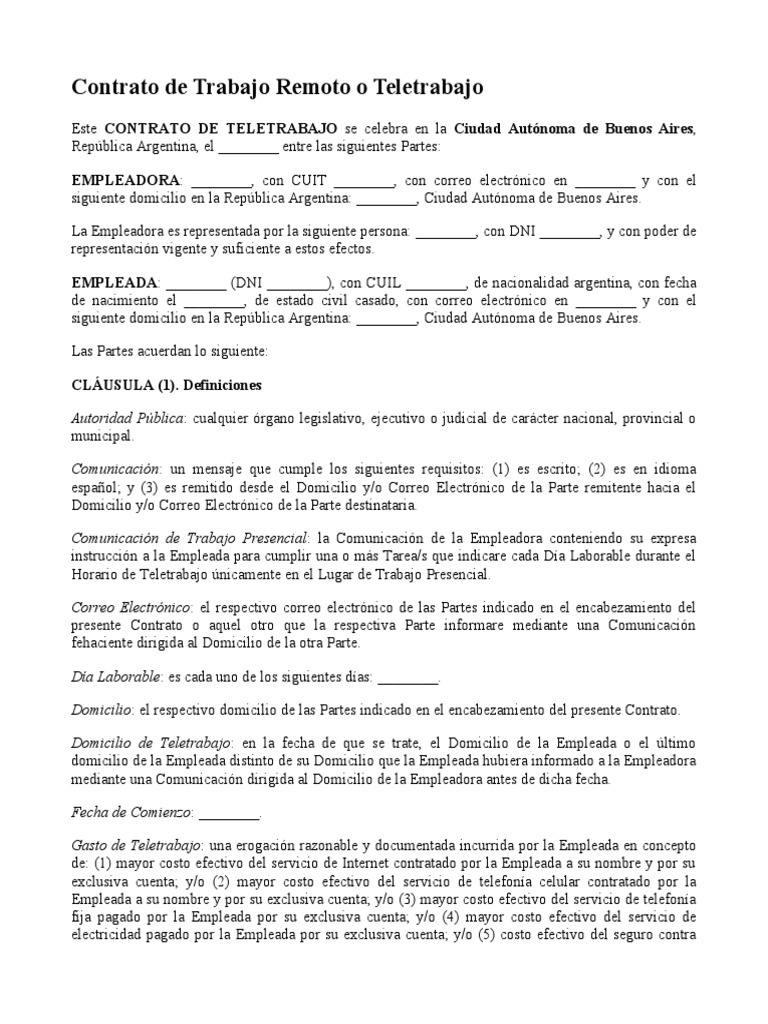 Contrato de Trabajo Remoto o Teletrabajo | PDF | Derecho laboral | Salario Contrato de Trabajo Remoto o Teletrabajo | PDF | Derecho laboral | Salario