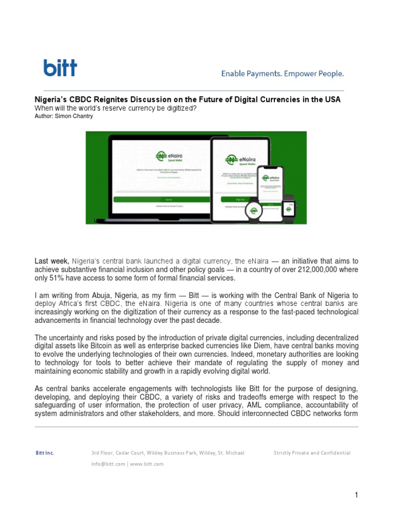 Simon Chantry - Enaira - US CBDC OpEd | PDF | Central Banks | Computer ...