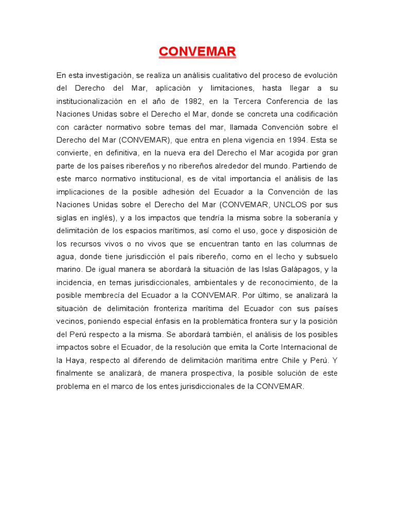 CONVEMAR | PDF | Convención de las Naciones Unidas sobre el derecho del ...