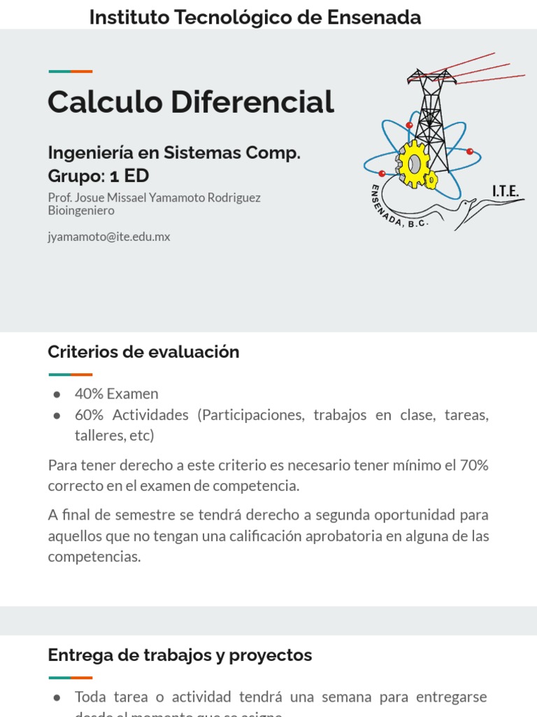 Cálculo Diferencial: Temario y Evaluación | PDF | Métodos y materiales ...