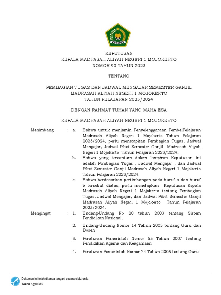 Tte. SK (Mengajar Semester Ganjil Man 1 Mojokerto TP 2023-2024) | PDF