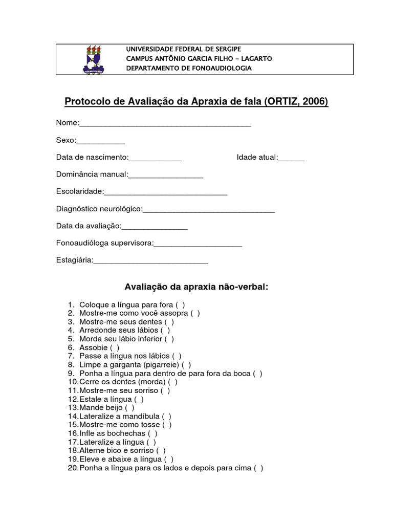 Protocolo Apraxia ORTIZ Adaptado | PDF