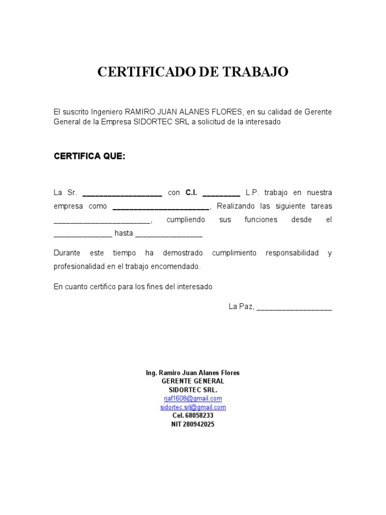 Certificado de Trabajo Modelo | PDF