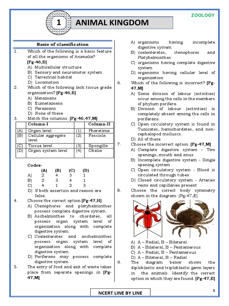 Zoology Ncert Line by Line - 1-1 | PDF