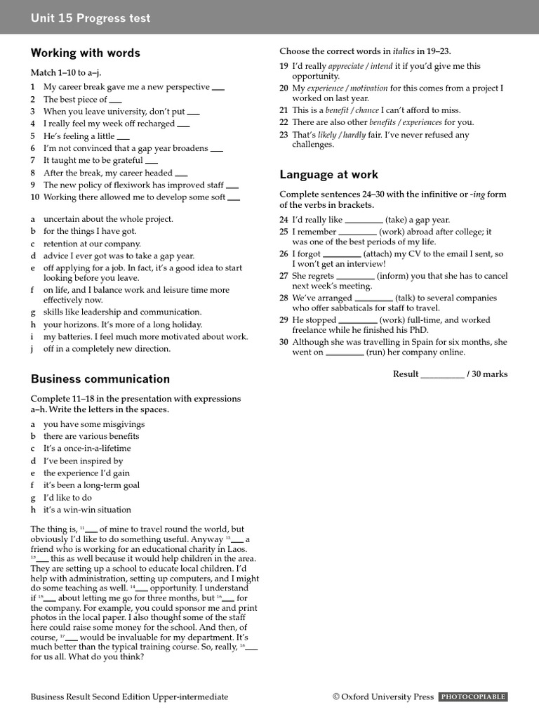 BR2e UppInt Unit15 Progress Test | PDF