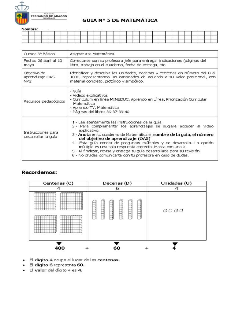 Guía de Matemática: Unidades y Decenas | PDF