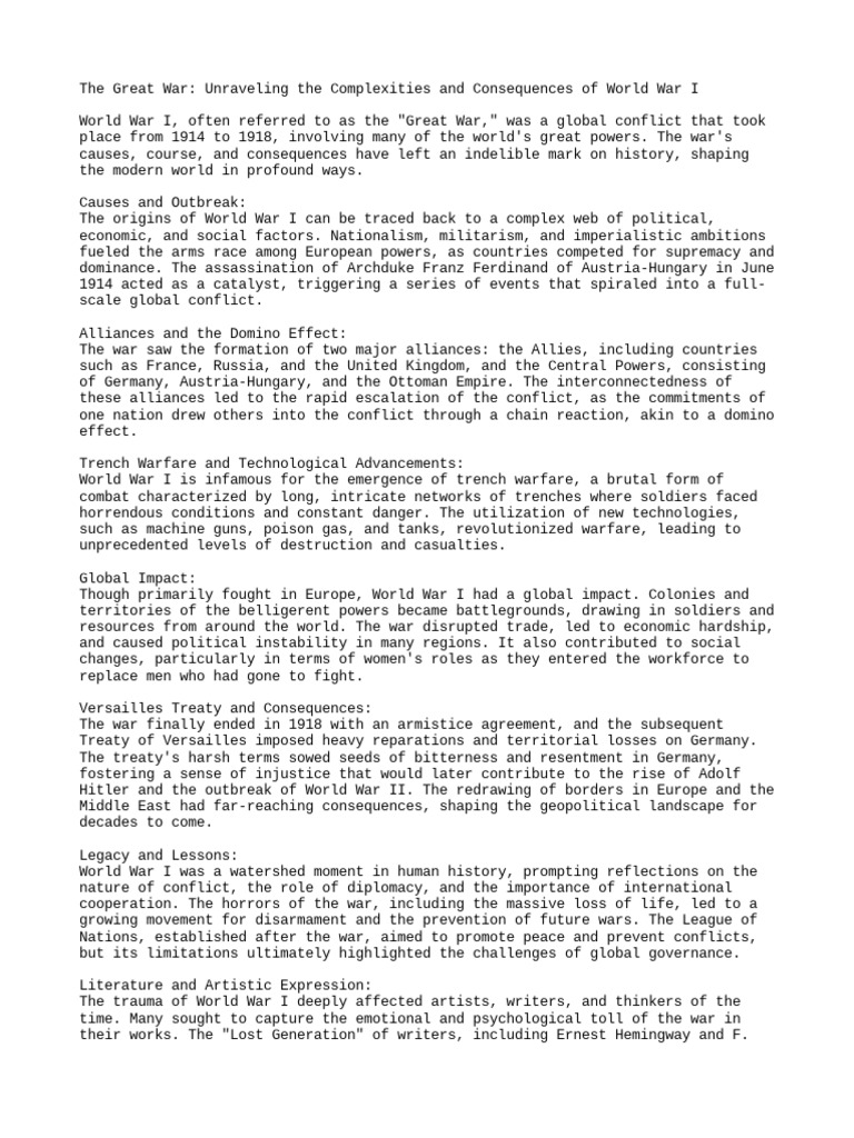 Essay About WW1 | PDF