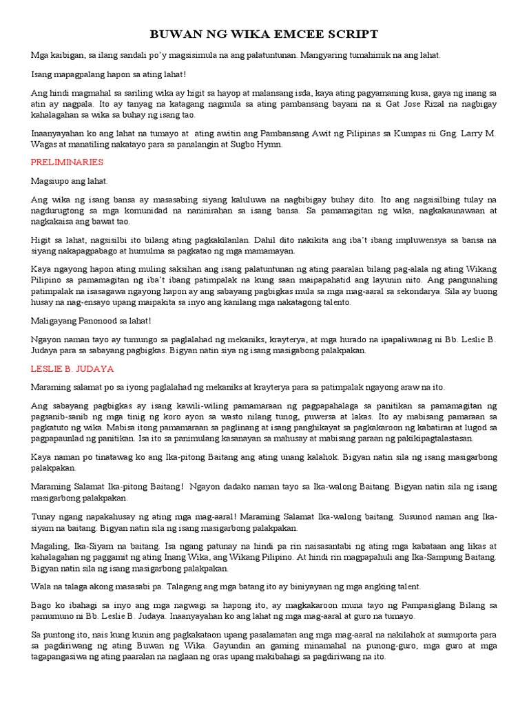 Buwan NG Wika Emcee Script | PDF