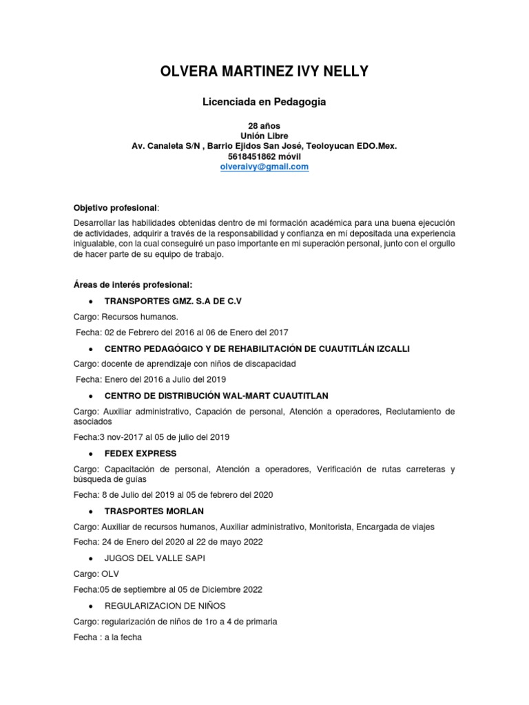 CV OLVERA IVY | PDF | Ciencias sociales | Bienestar