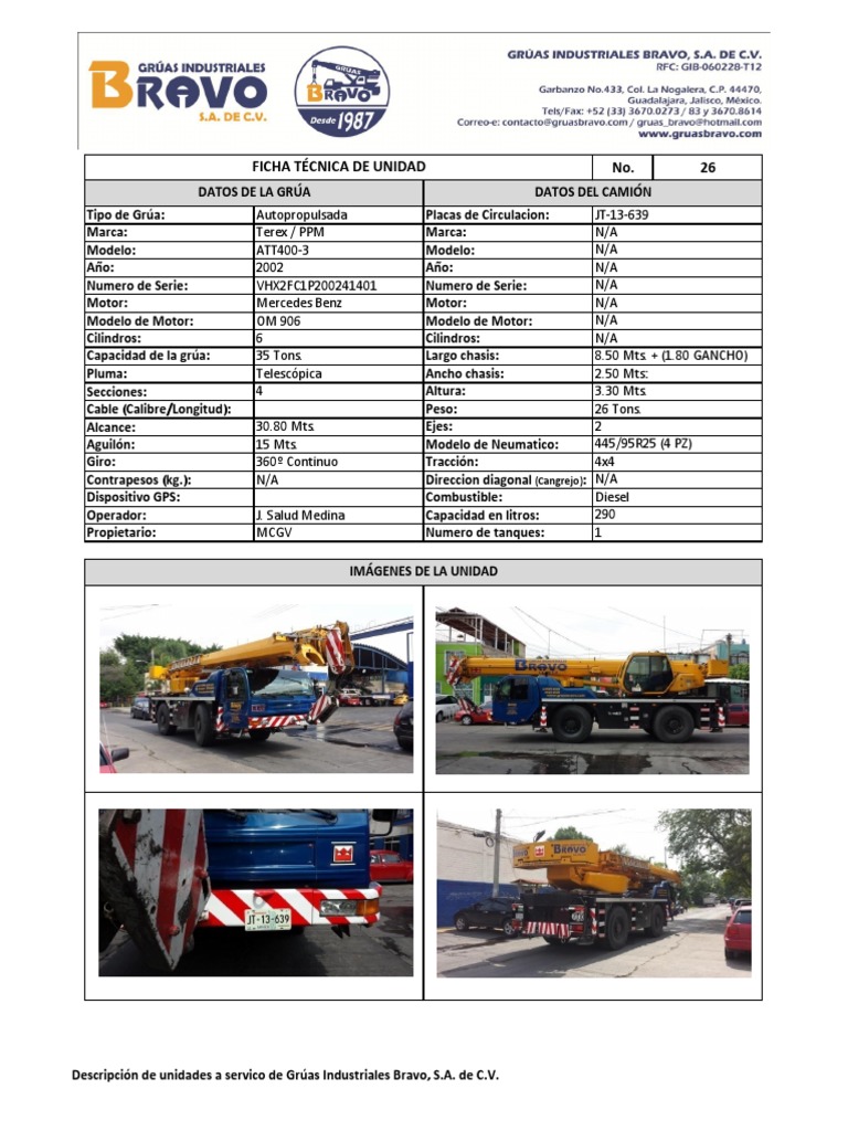 Ficha Tecnica de Gruas (U26) MCGV | PDF